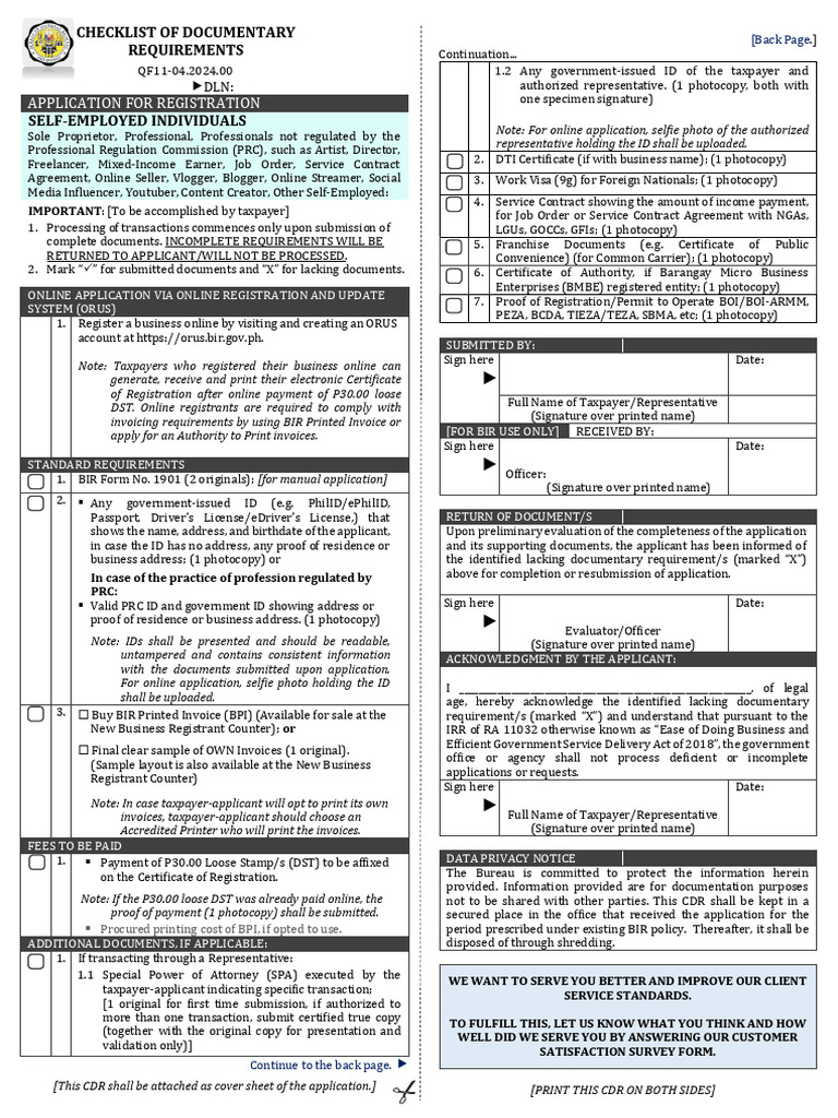 Checklist of Documentary Requirements-Self Employed | PDF | Invoice ...