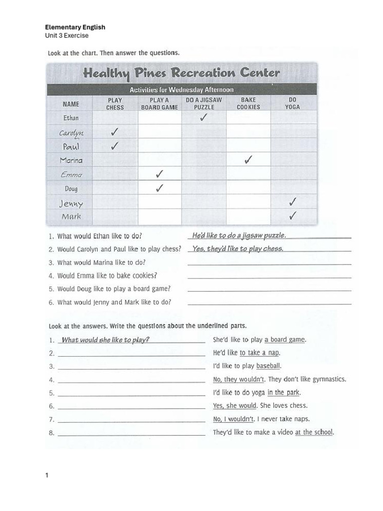 Unit 3 Exercises for Elementary English | PDF