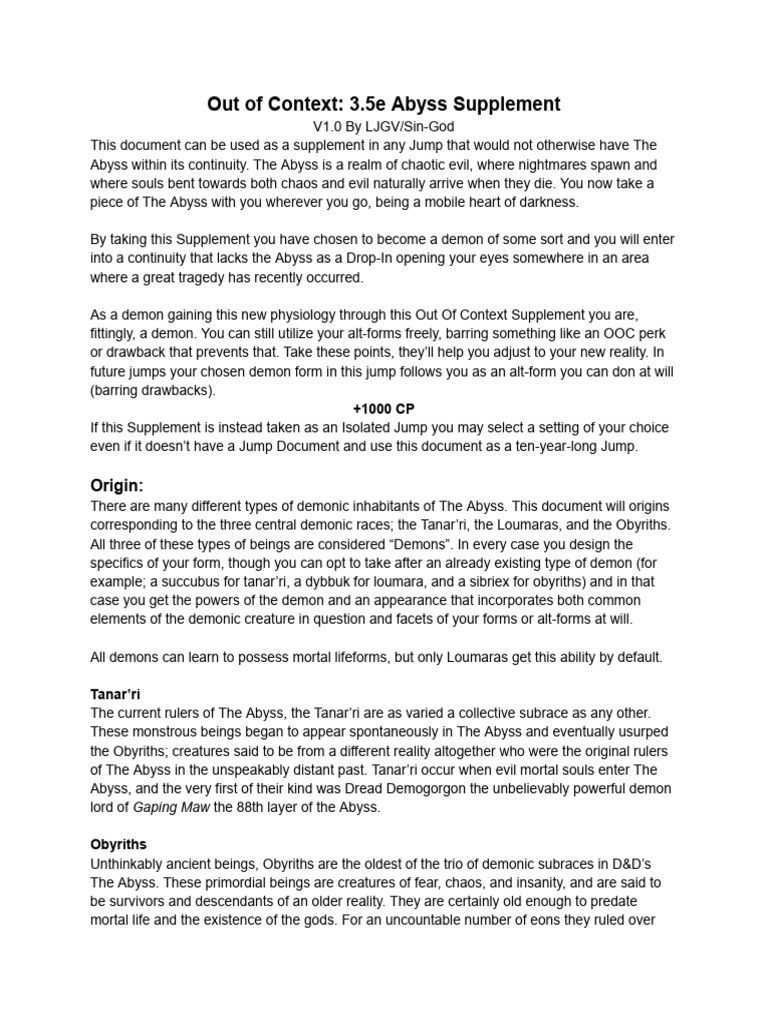 Out of Context Abyss Supplement | PDF | Seven Deadly Sins | Demons