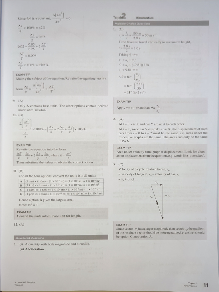 Kinematics Topical Tys Ans Key | PDF