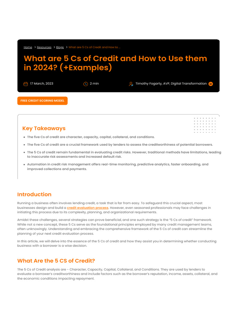 What Are 5 Cs of Credit and How To Use Them in 2024? (+examples) | PDF ...