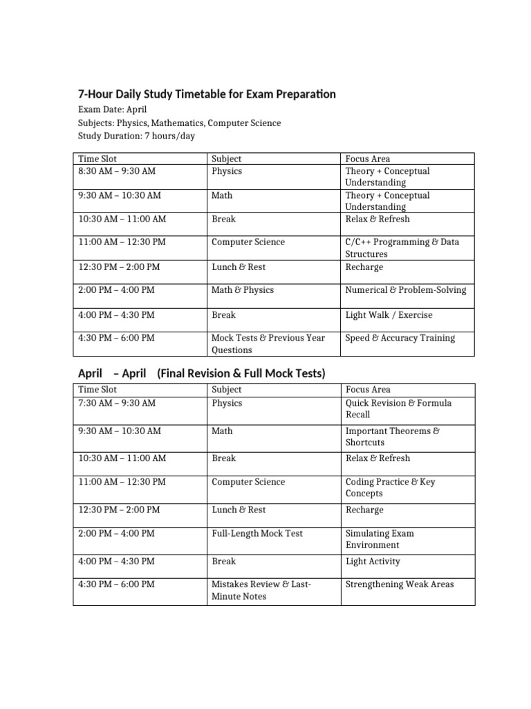 Study Timetable | PDF