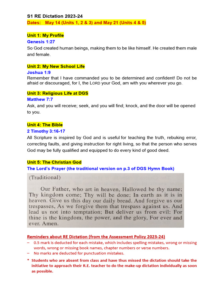 RE Dictation Schedule for JSS 1 | PDF