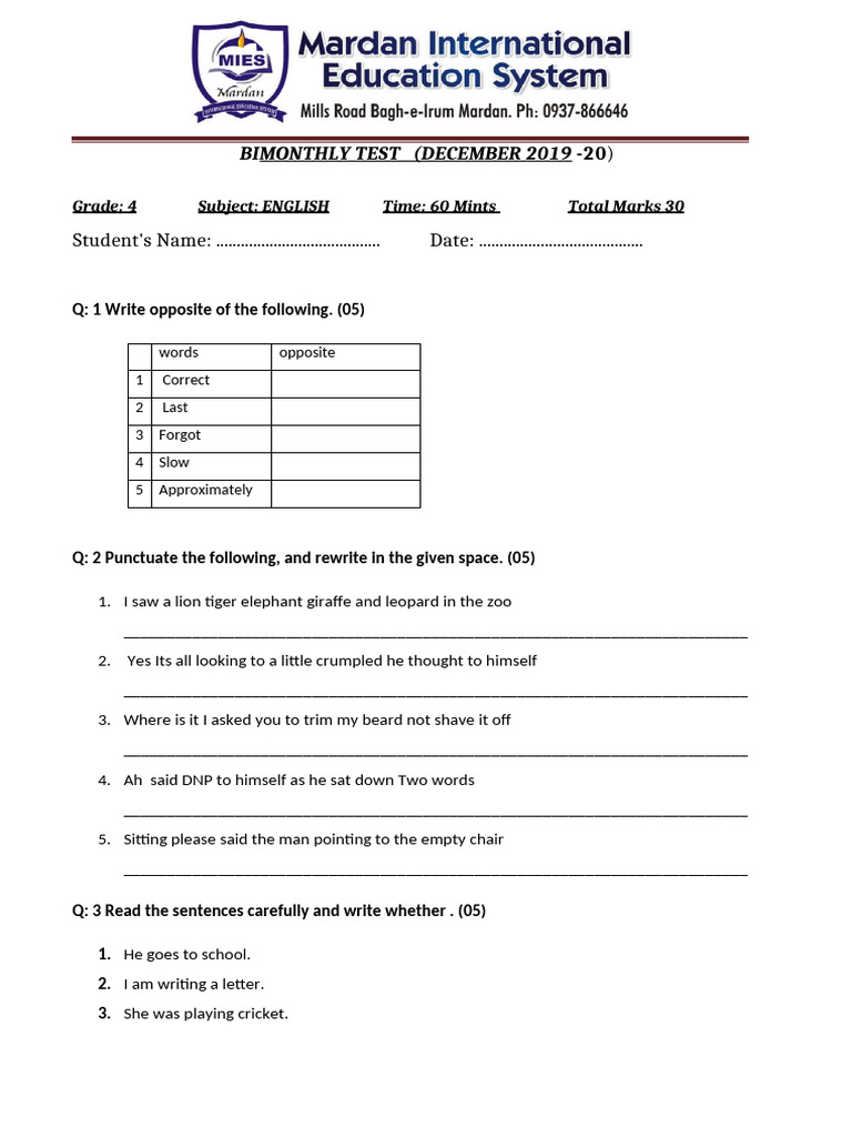 Grade 4 Monthly Test | PDF | Linguistic Typology | Languages