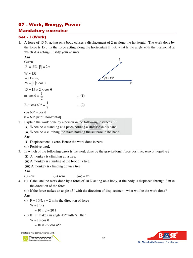 Work, Energy, and Power Exercises | PDF | Force | Kinetic Energy