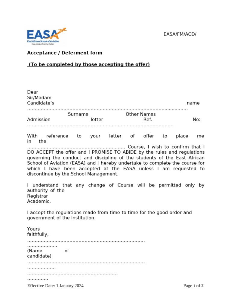 2024 Acceptance - Deferment Form | PDF