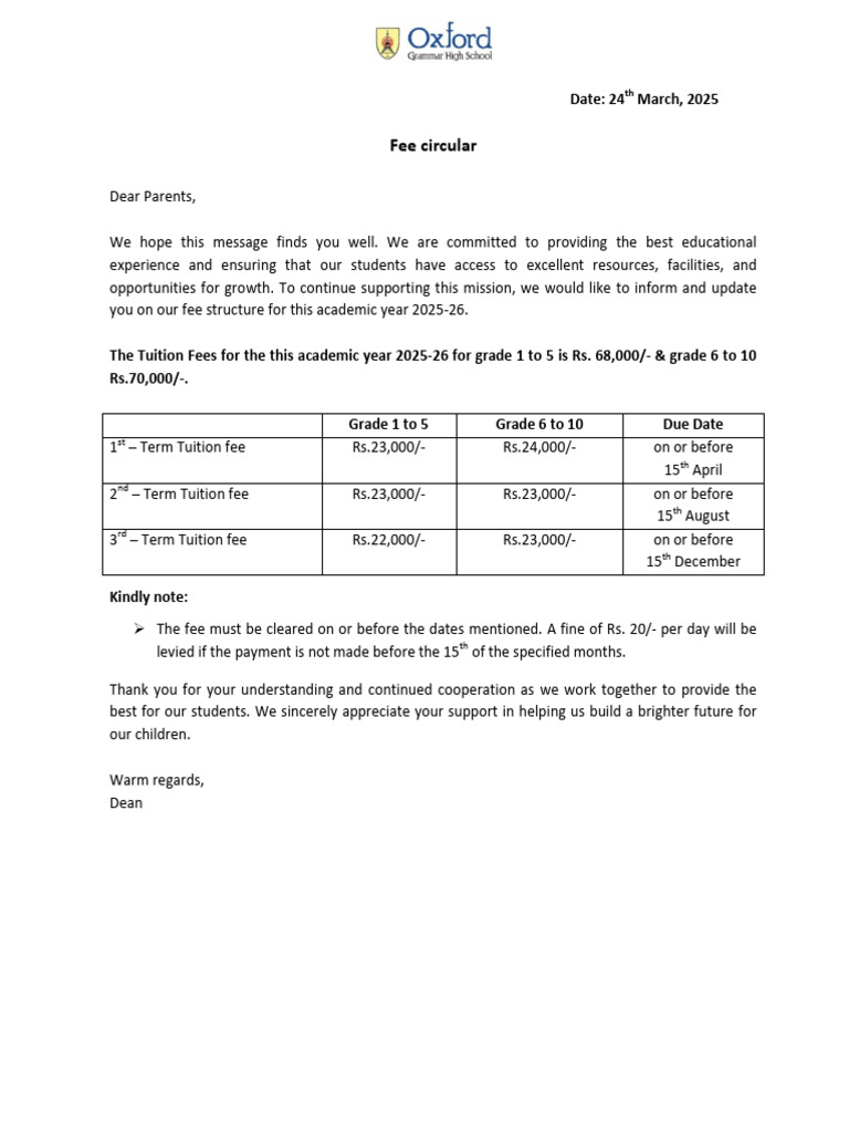 circular for fees - MARCH - 2025_2 | PDF
