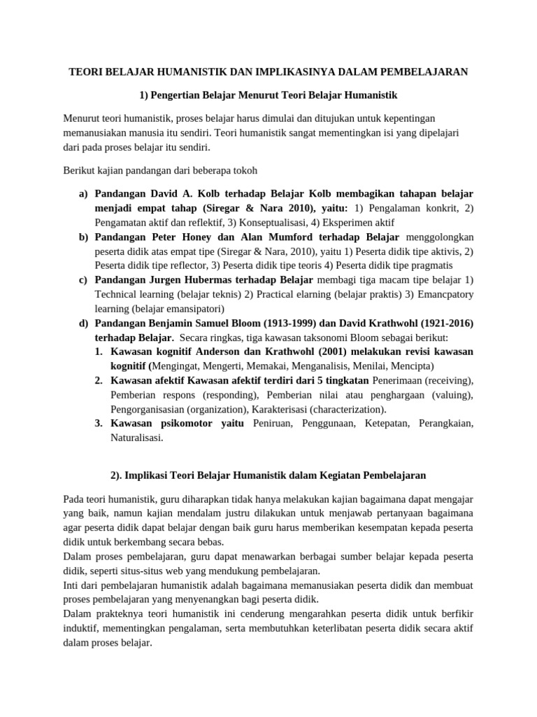 Teori Humanistik dalam Pembelajaran | PDF