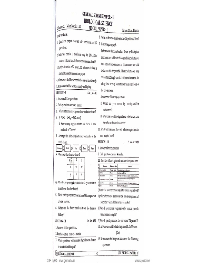 Bio - UTF MODEL QP - UTF Model Paper 1 | PDF