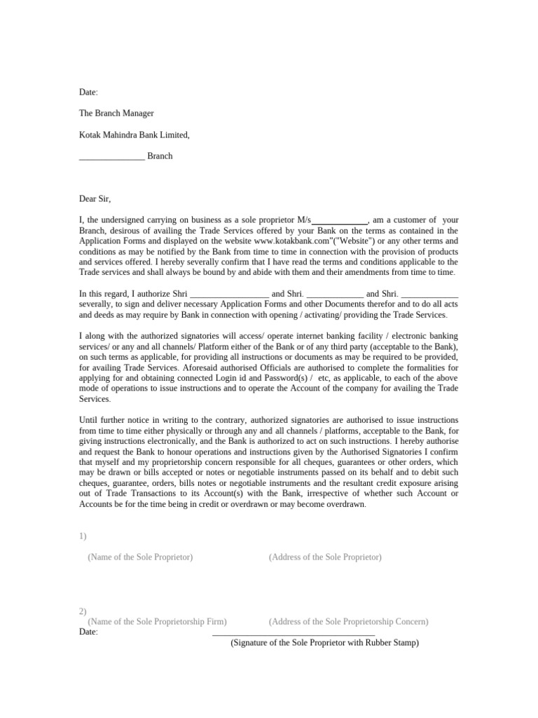 Sole Proprietorship Letter - V1 | PDF | Banks | Sole Proprietorship