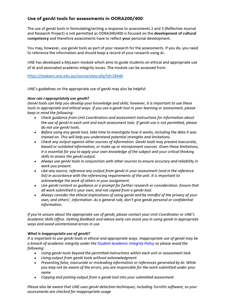 Guidelines for Using genAI in OORA200/400 | PDF | Artificial ...