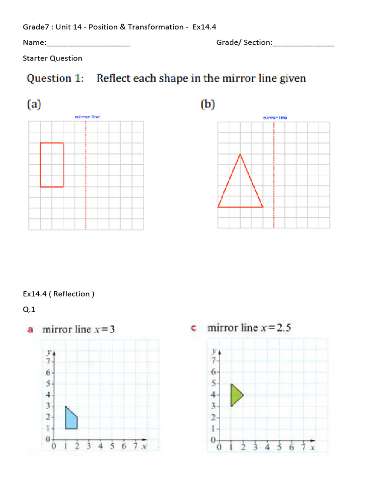 Grade 7 Unit 14: Position & Transformation | PDF