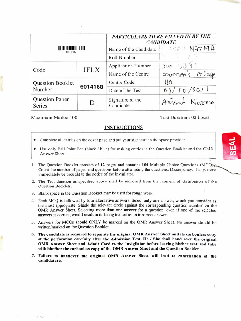 Entrance Question Paper of B.A Foreign Language | PDF | Multiple Choice