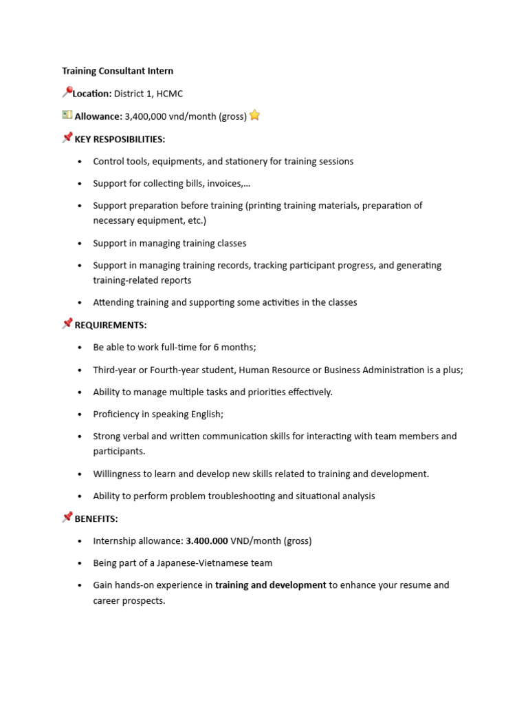 Training Consultant Intern | PDF