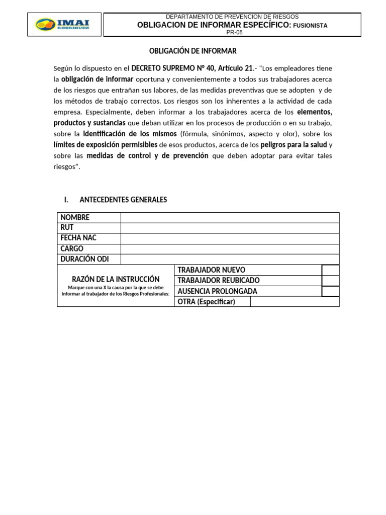Obligación de Informar Riesgos Laborales | PDF | Seguridad y salud ocupacional | ruido