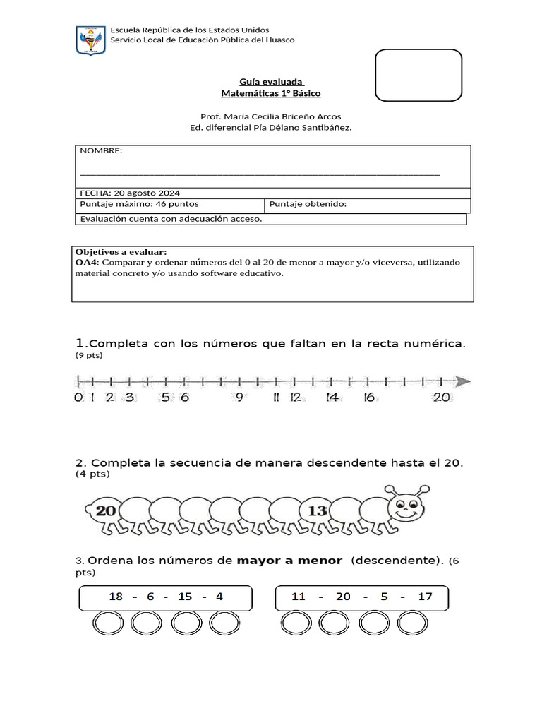 Guía Evaluada Matemáticas Agosto | PDF