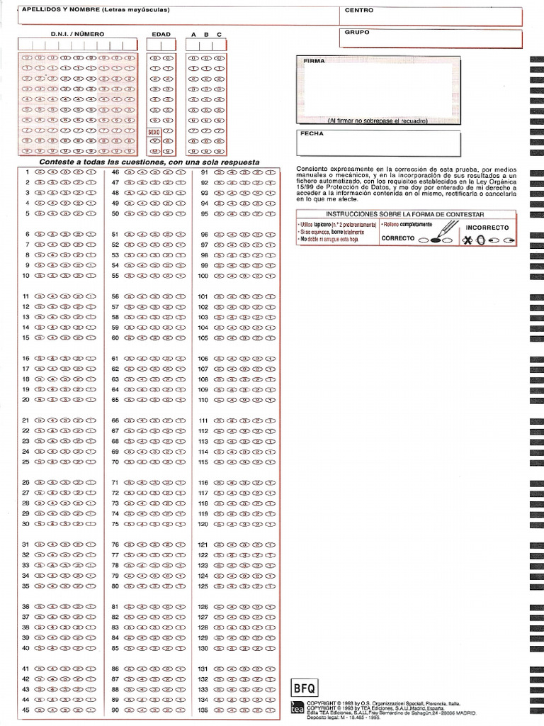 Hoja Respuestas BFQ | PDF