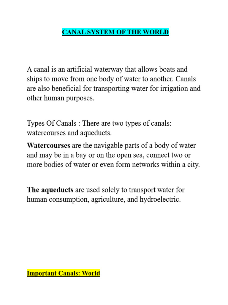 Major Canals of the World | PDF | Canal | Suez Canal