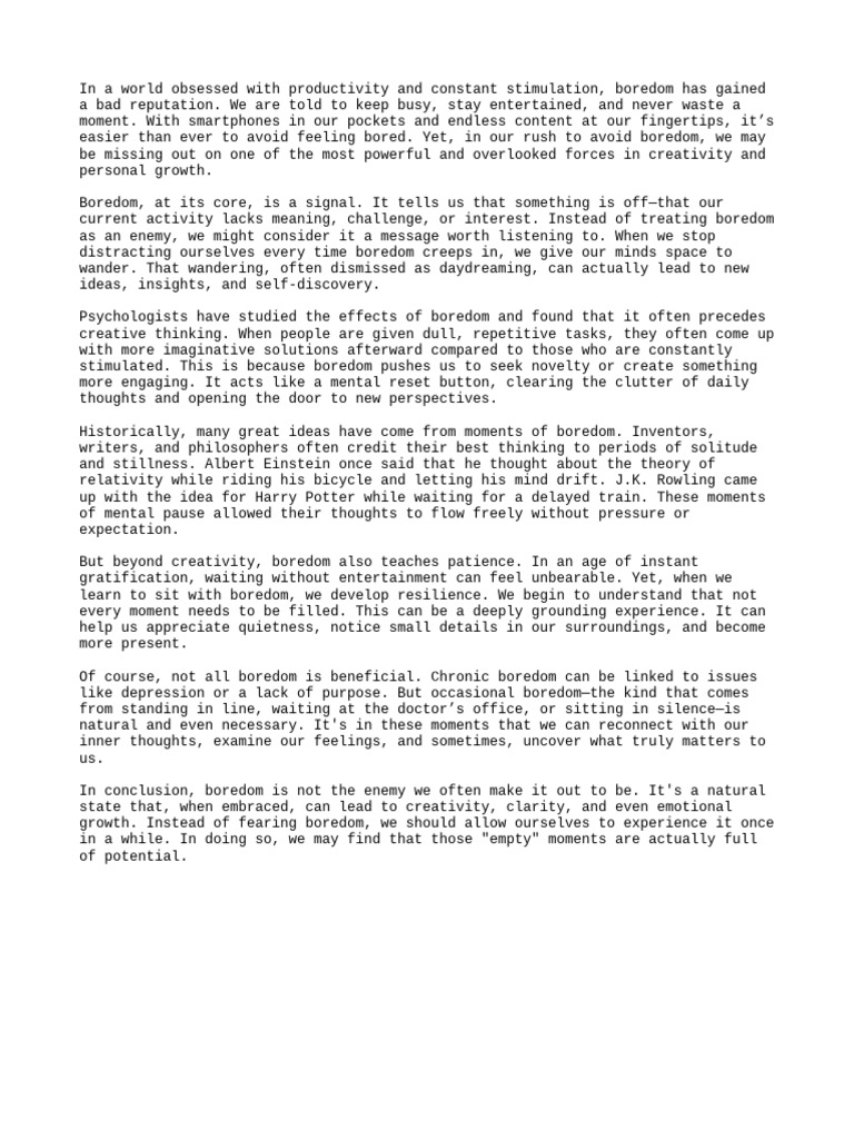 The Quiet Power of Boredom | PDF | Thought | Psychology