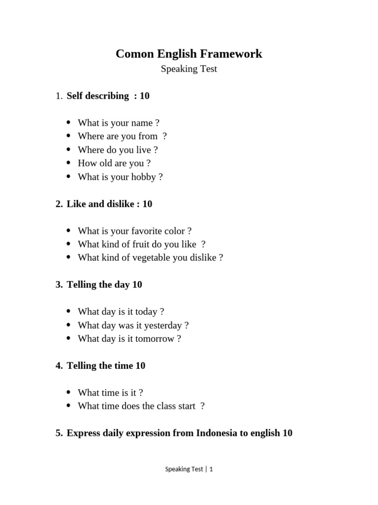 Speaking Test | PDF