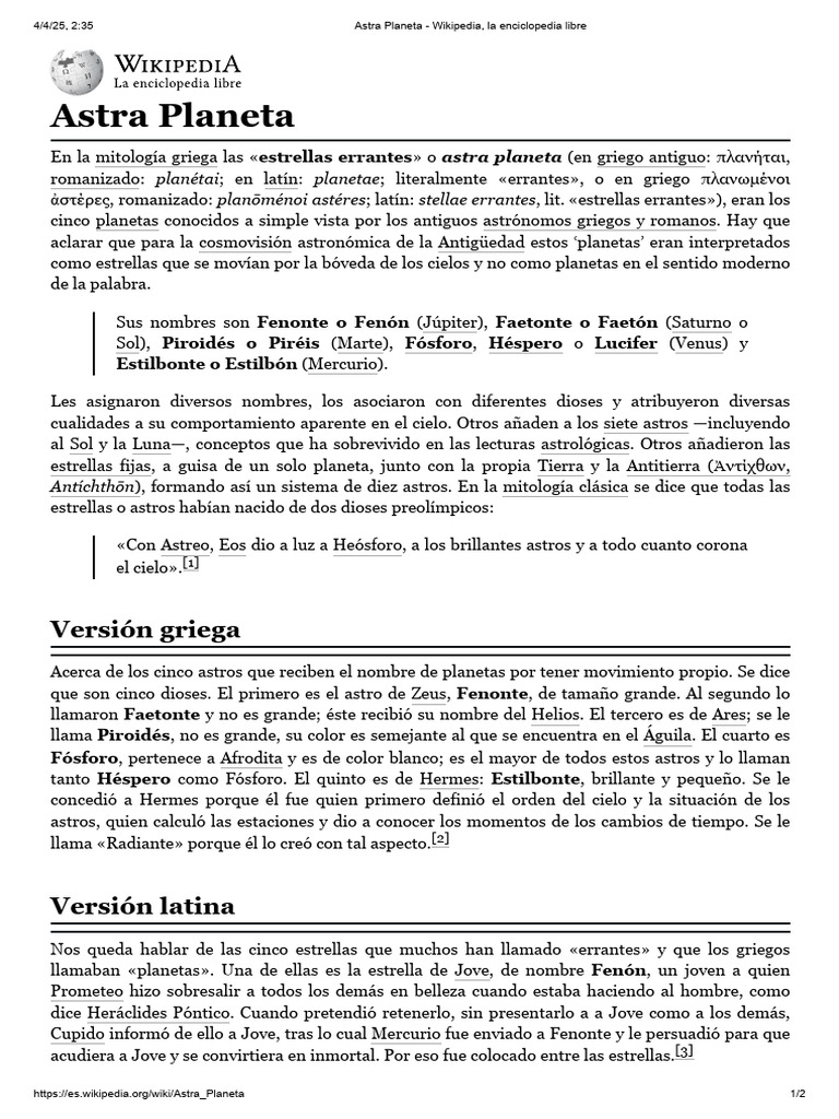 Astra Planeta - Wikipedia, La Enciclopedia Libre | PDF | Planetas ...