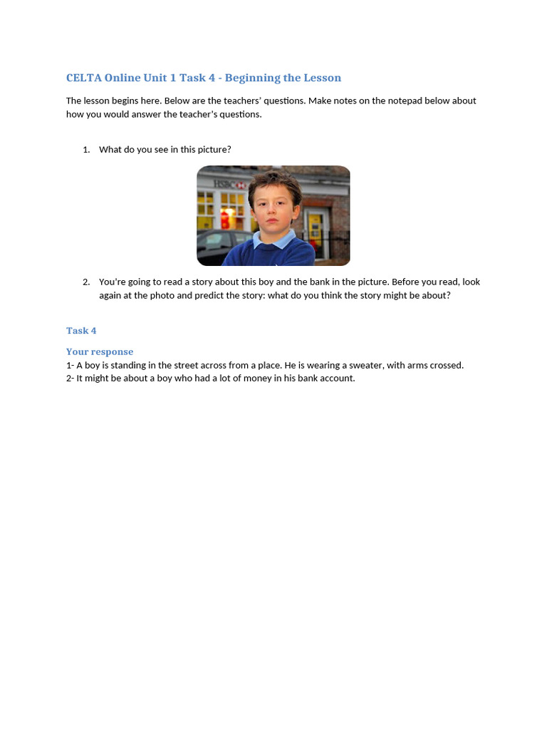 CELTA Online Unit 1 Task 4 - Beginning The Lesson | PDF