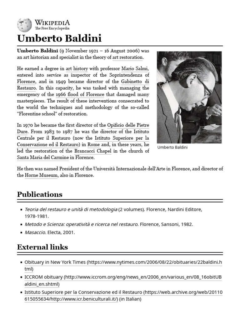 Umberto Baldini - Wikipedia | PDF