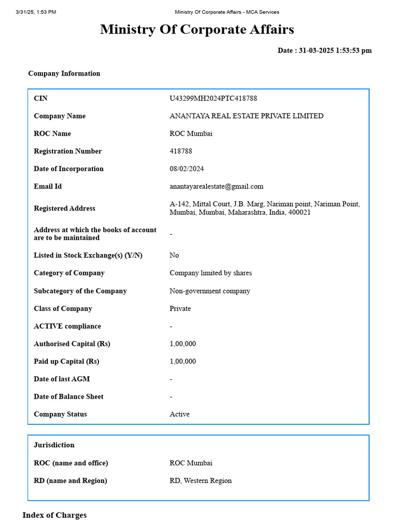 Master Data Anantaya Real 31.03.2025 | PDF