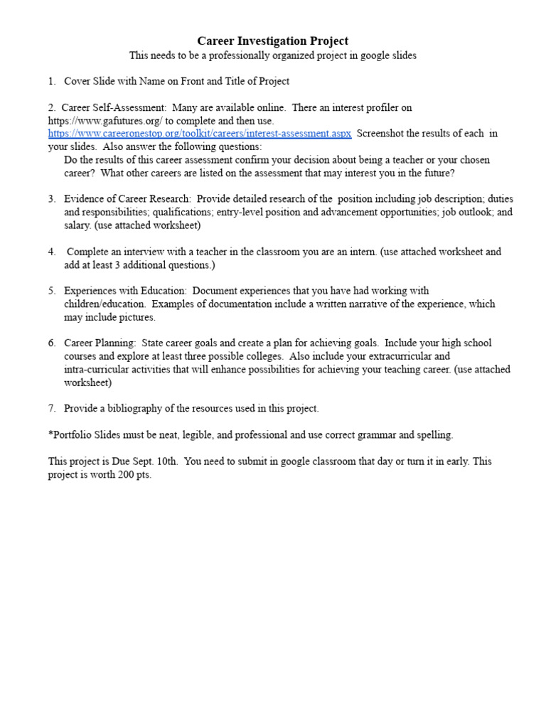 Career Investigation Project | PDF | Teachers | Learning