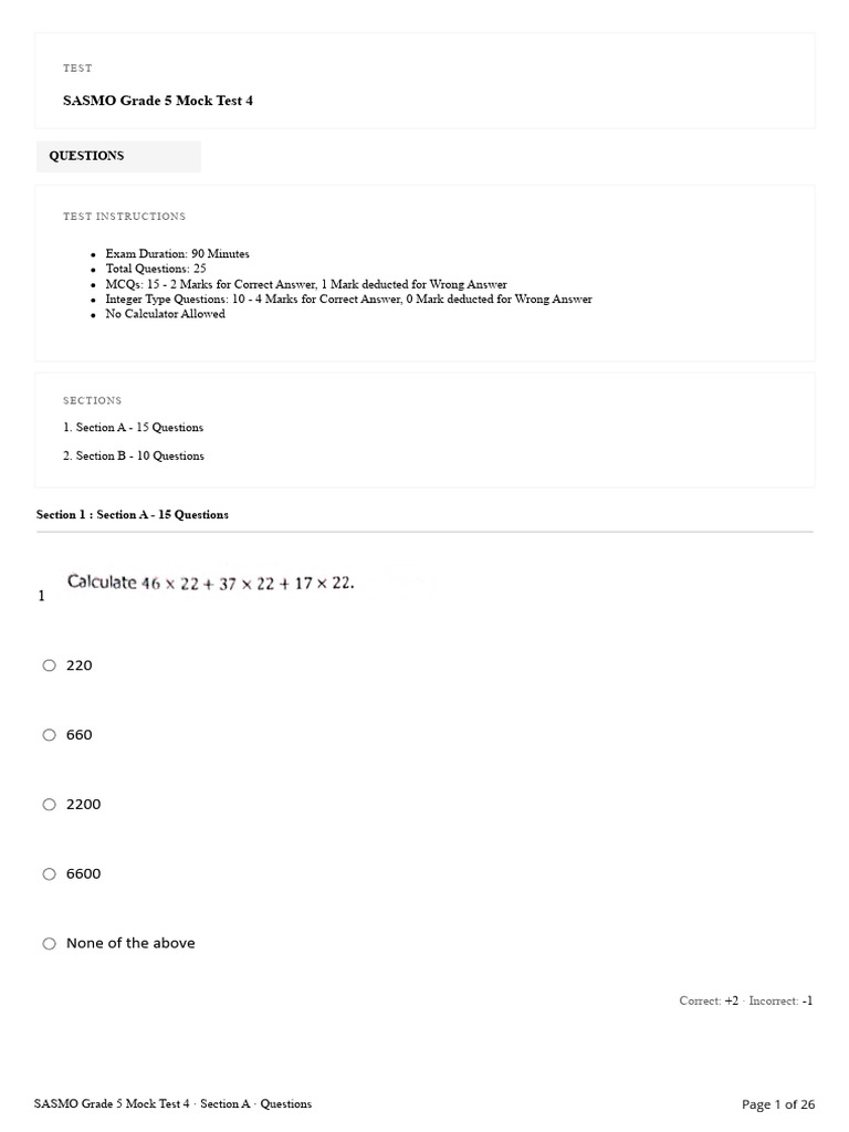 SASMO 18 Grade 5 Paper | PDF | Data Collection | Tests