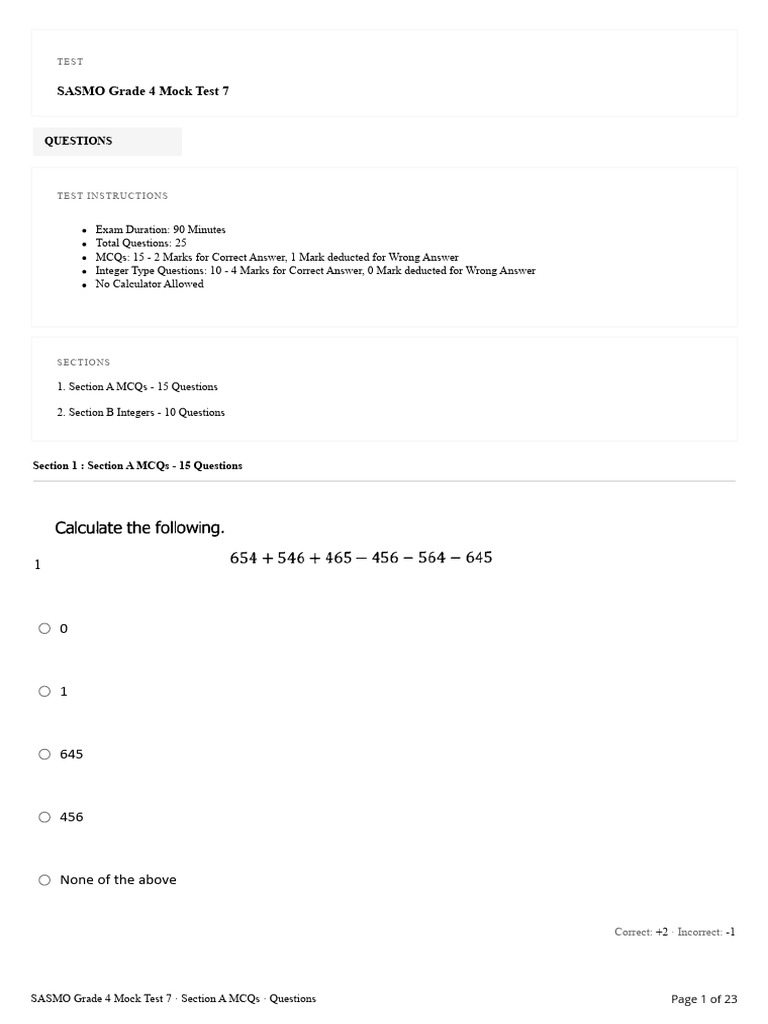 SASMO 21 Grade 4 Paper | PDF | Multiple Choice | Methodology