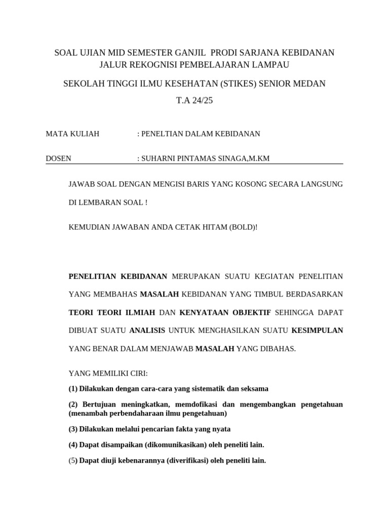 SOAL UJIAN MID SEMESTER GANJIL 24 | PDF