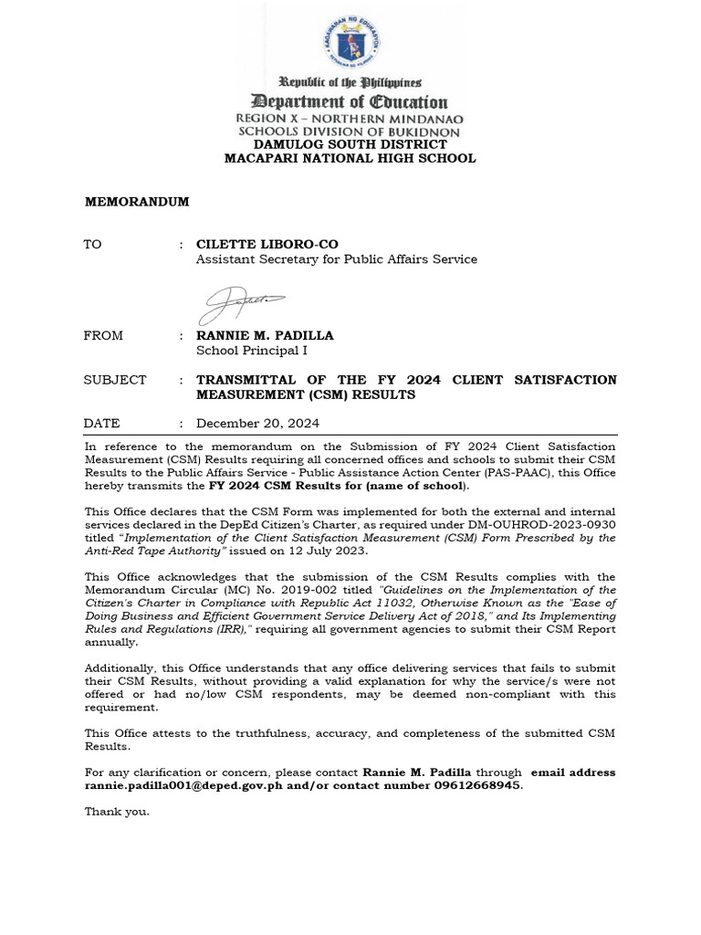 CSM Annex E Transmittal Memo Final | PDF