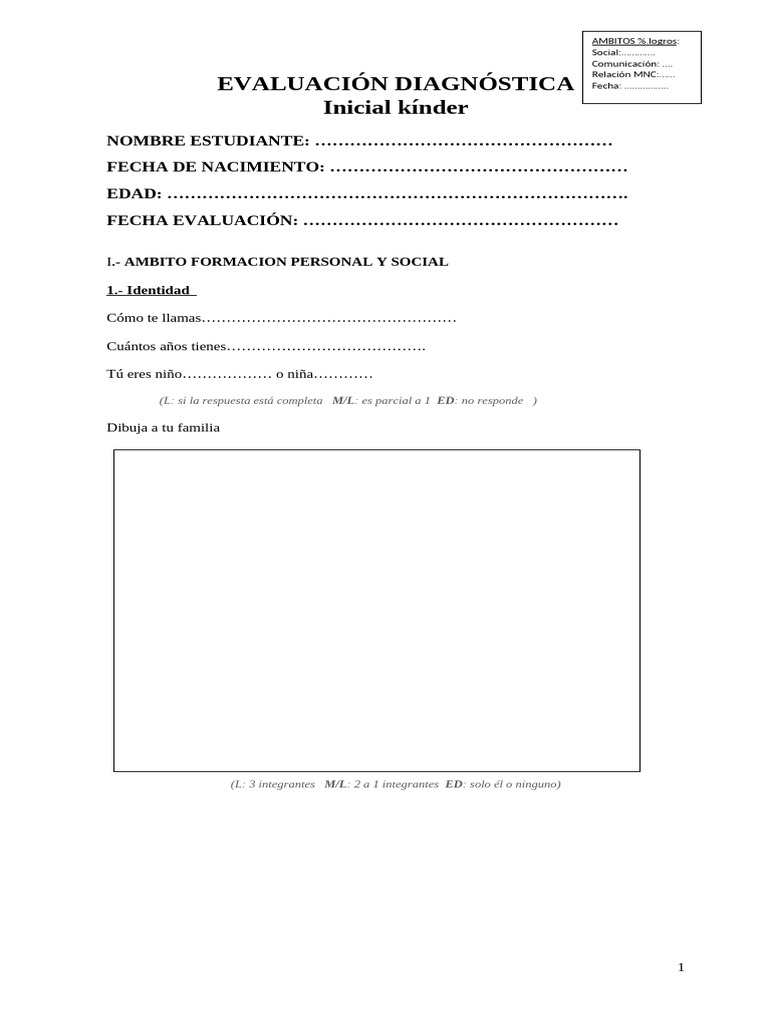 Evaluación Diagnóstica Pre Kinder | PDF