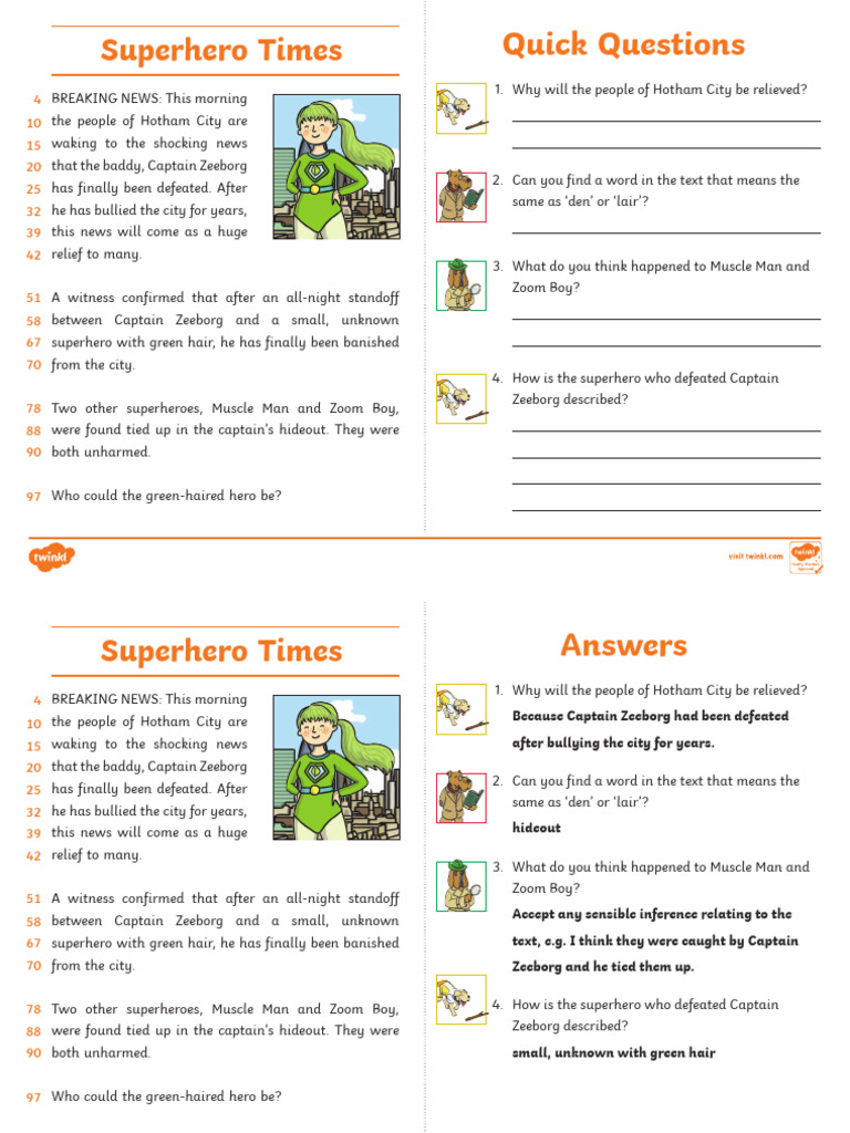 Superhero Times Activity Card | PDF