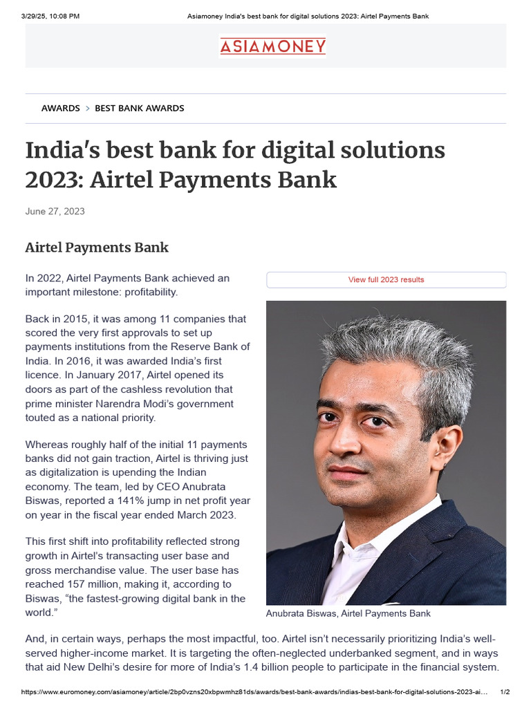 Asiamoney India's Best Bank For Digital Solutions 2023 - Airtel ...