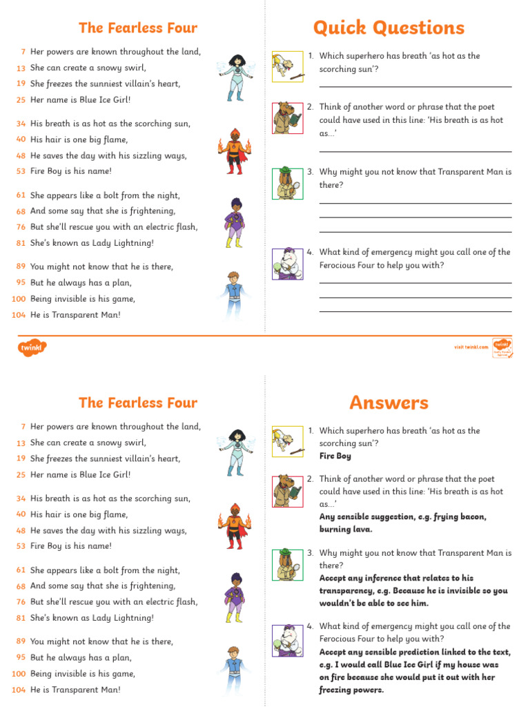 The Fearless Four Activity Card | PDF