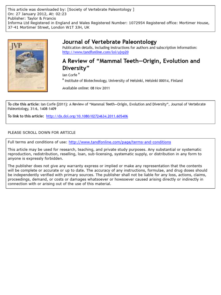 A_Review_of_Mammal_Teeth_Origin_Evolutio | PDF | Tooth | Mammals