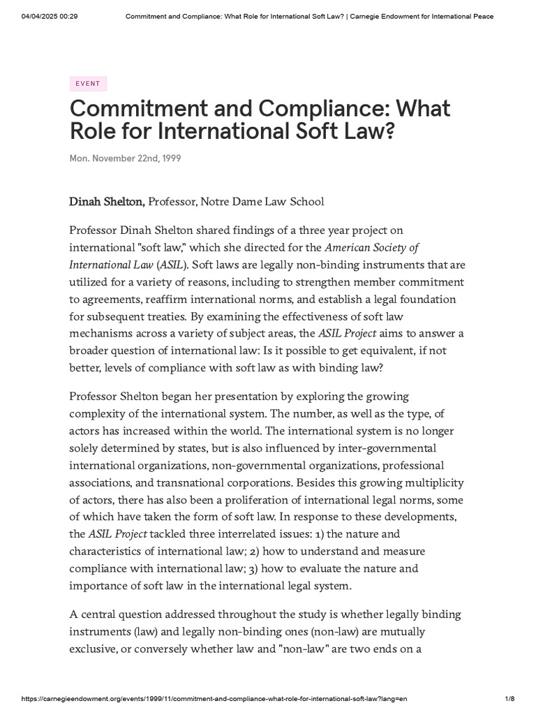 Commitment and Compliance What Role For International Soft Law | PDF | Treaty | Regulatory ...