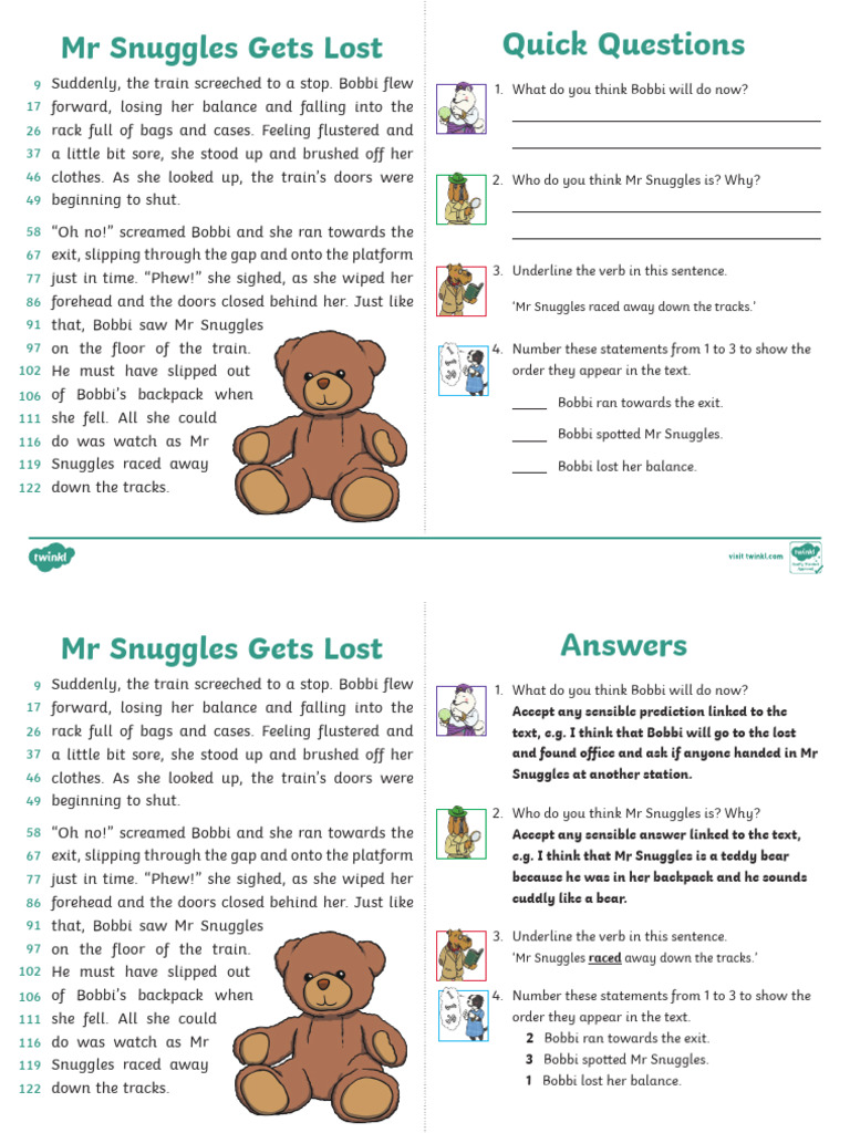 MR Snuggles Gets Lost Activity Card | PDF