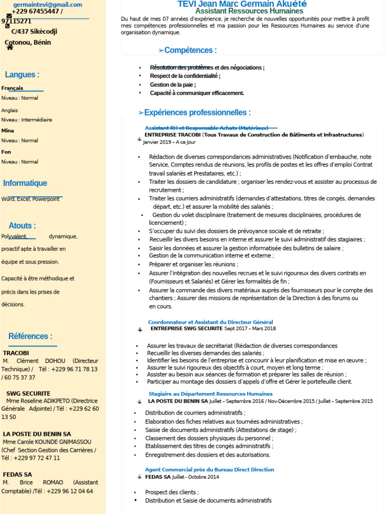 CV de Jean Marc Germain Akuété | PDF | Gestion des ressources humaines ...