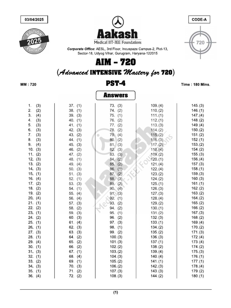 Aim 720 Answer and Solution | PDF