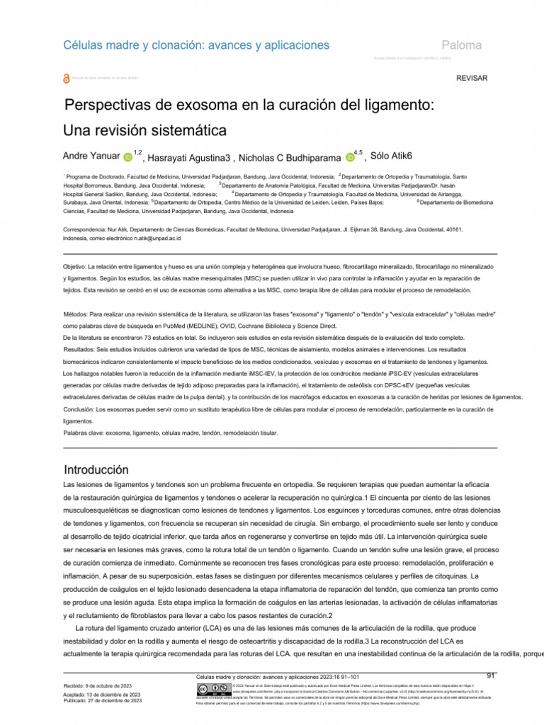Perspectivas de Exosoma en La Curación Del Ligamento: Una Revisión ...