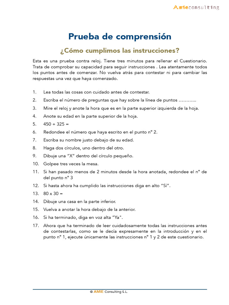Prueba de Comprensión | PDF