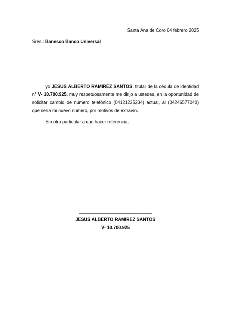 Formato Carta Banesco | PDF
