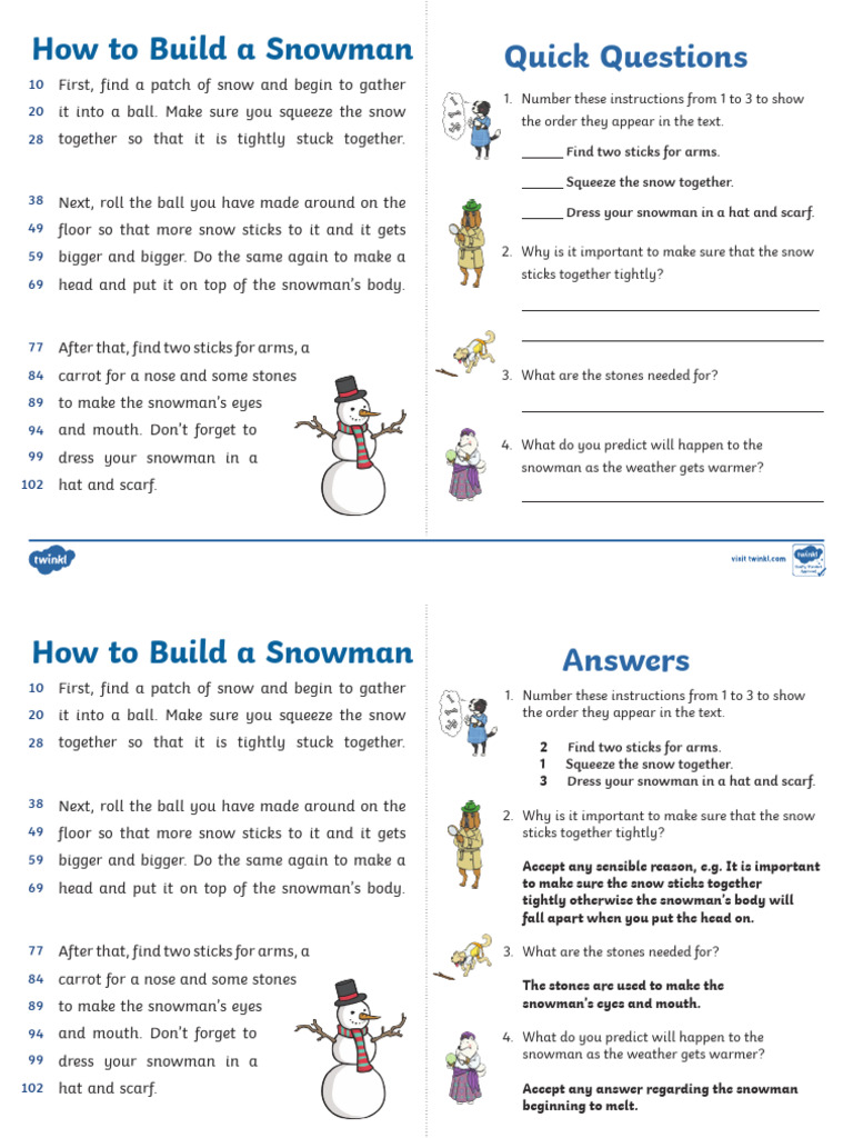 How To Build A Snowman Activity Card | PDF | Snow