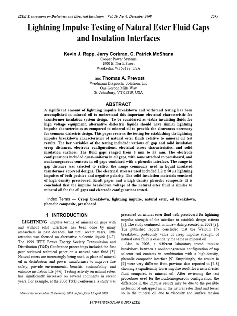 2009 Lightning Impulse Testing of Natural Ester Fluid Gaps and ...
