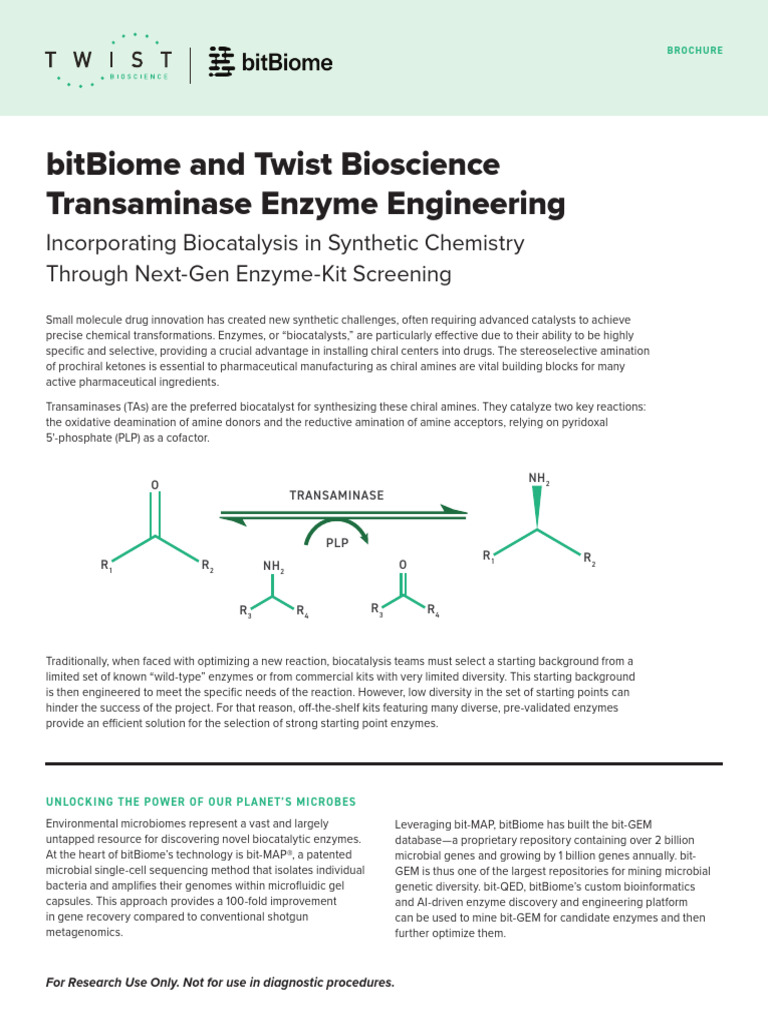 Twist BitBiome Transaminase Kit Brochure 1740921816 | PDF | Dna Sequencing | Enzyme