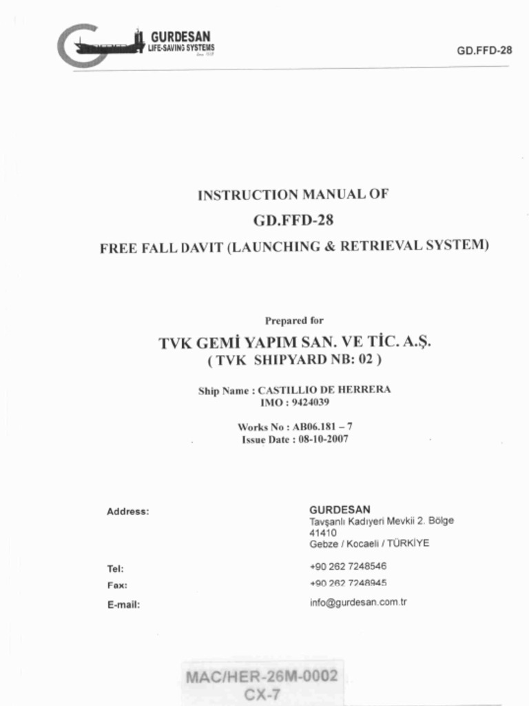 Free Fall Davit | PDF
