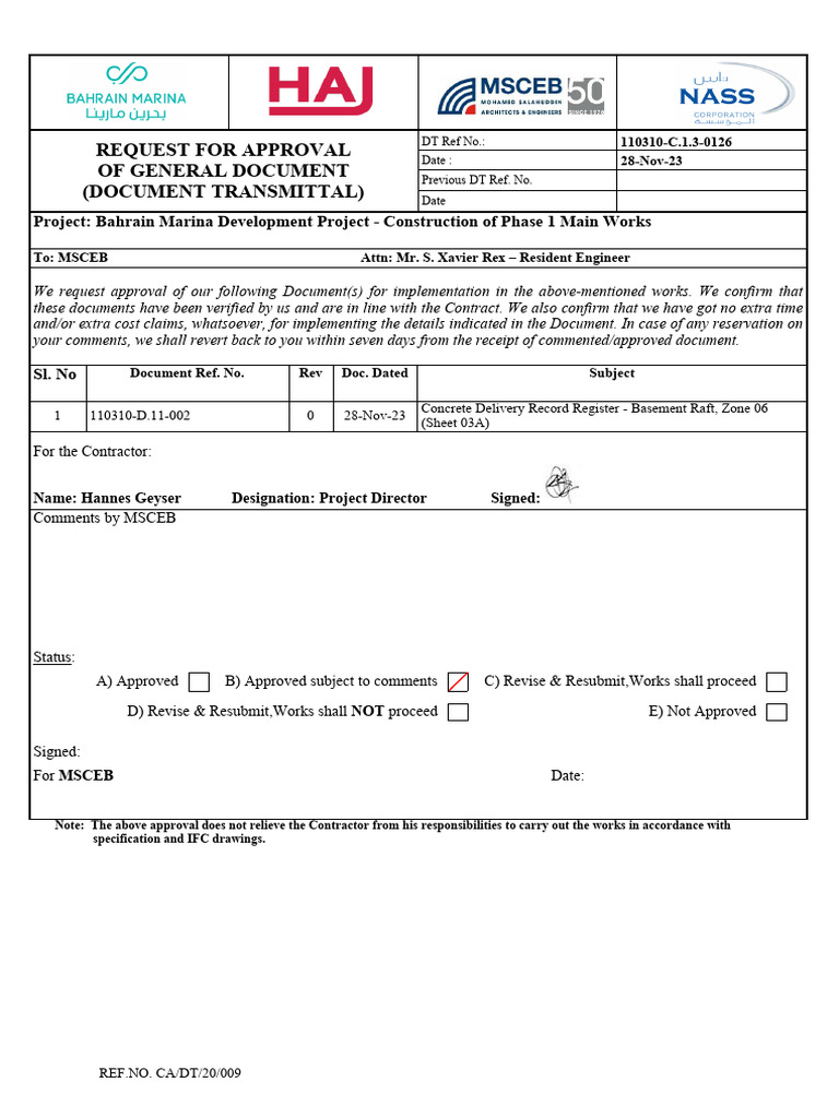 Transmittal - 110310-C 1 3-0126 | PDF | Specification (Technical Standard) | Concrete